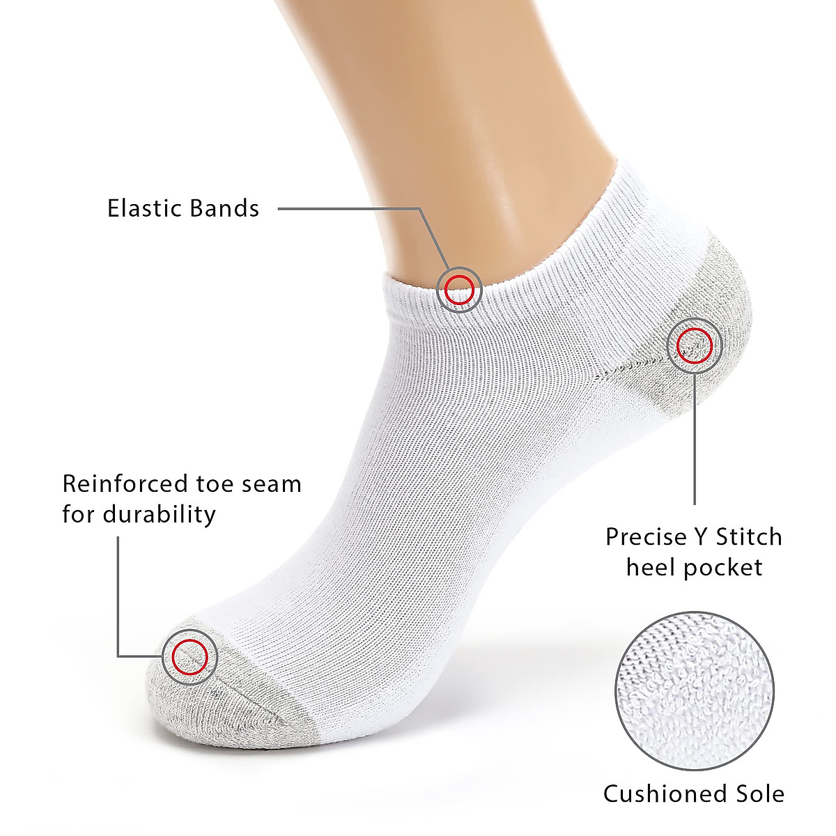 MONFOOT Women's and Men's 10 Pairs Cotton Cushion Ankle Socks Black, multipack