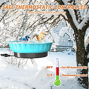 Fnydvis Heated Bird Bath, 85W Thermostatically Controlled Birdbath Heater 3 Ways Easy Mount, All Seasons Available Detachable Bird Waterer Feeder for Outdoor Garden Yard Patio (Blue)