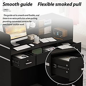 AGOTENI Reception Desk Reception Stations with Open Shelf & Drawers, Wooden Counter Desk with Lockable Drawer for Office Reception Room (Black)