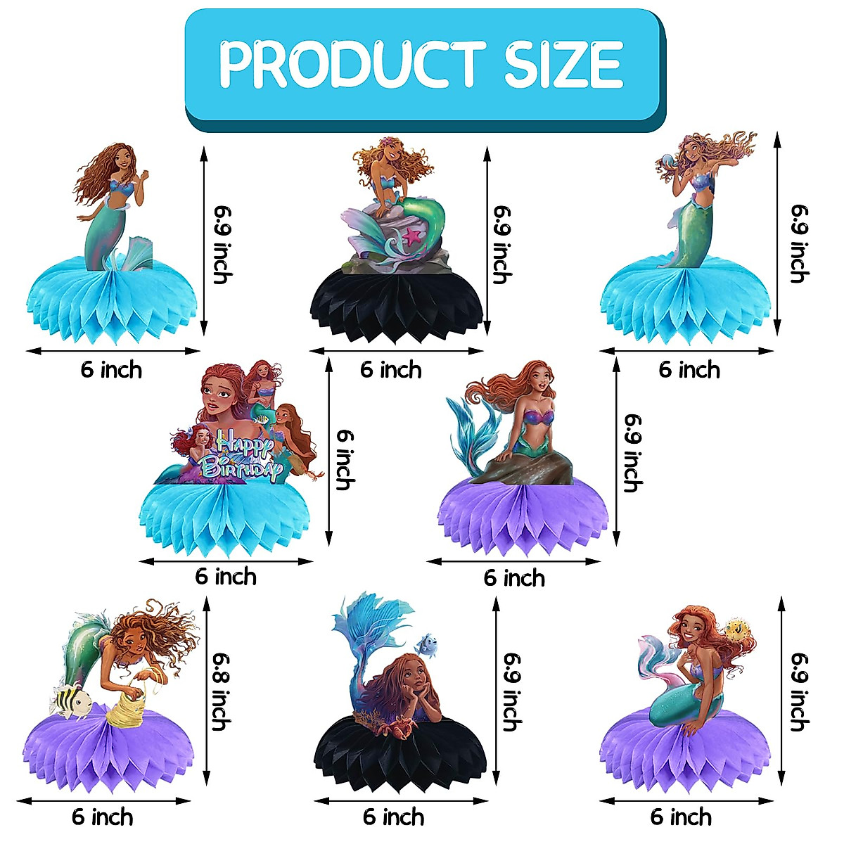 8Pcs Little Mermaid Honeycomb Centerpieces, 2023 Movie Little Mermaid Themed Birthday Table Centerpiece Toppers Party Decorate for Ariel Birthday Party Supplies Baby Shower Decor