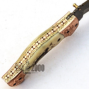 PAL 2000 KNIVES POC-9689 Handmade Damasccus Steel Hunting Folding Pocket Knife