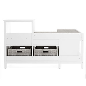 Martha Stewart Kids' Corner Nook - Creamy White: Wooden Storage Bench Bookcase Organizer with Seat Cushion and Fabric Bins for Reading in Bedroom or Playroom