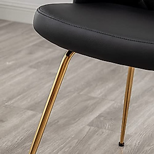 WUPOTO Dining Chairs Set of 2, Modern Upholstered Kitchen & Dining Room Chairs with Golden Metal Legs, Faux Leather Upholstery, Curved Back (Black1)