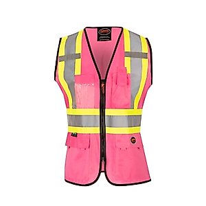 Pioneer Safety Vest for Women with Pockets - Hi-Vis Reflective Tape - for Construction - Pink