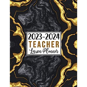 Teacher Lesson Planner 2023-2024: Large Weekly and Monthly Teacher Organizer Calendar | Lesson Plan Grade and Record Books for Teachers (Gold Marble Cover)