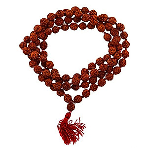 Mandala Crafts Rudraksha Mala 108 Beads - Rudraksha Beads - Nepal Knotted Rudraksha Seed Japa Mala Tibetan Prayer Beads for Rudraksha Necklace Men Women Meditation Yoga Red Tassel