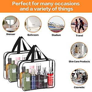 HAOGUAGUA 2 Pieces Large Clear Makeup Cosmetic Toiletry Organizer Bag, Clear Plastic Tote Bags, Waterproof Transparent Small Clear Handbag Purse