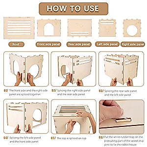 Woiworco Wooden Rabbit Hideout, Rabbit Houses and Hideouts, Wooden Rabbit Castle Bunny Hideout for Indoor Bunnies Chinchilla, Hamsters and Guinea Pigs Hut to Hide