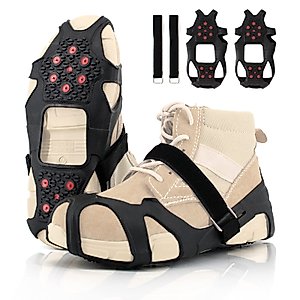 Xproutdoor Non-Slip Ice Cleats Snow Grips, with Reflective Heels, Strong Traction Crampons 10 Tungsten Studs, for Shoes and Boots, Snow Ice Walking, Large