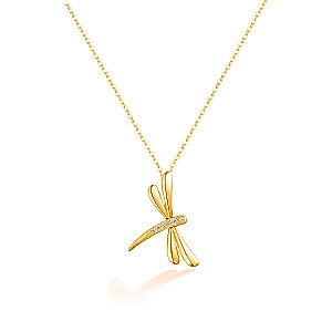 FANCIME 14K Real Solid Yellow Gold Necklace with Dragonfly Diamond Pendant Fine Jewelry Promise Anniversary Birthday Christmas Gifts for Her Women Adjustable Chain 16"+2"