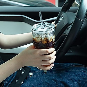 BLUEPOLAR 20oz/600ml Glass Cups With Lids and Glass Straws ，Thick Wall Iced Coffee Cup Glass Cup for Water, Iced Tea Fruit Juice Etc（Clear,2 Pack）