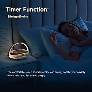 Vivilumens Bedside Lamps with Wireless Charger for Bedroom, Touch Modern 3 Level Dimmable Table Lamp with White Noise Sound Machine, Bluetooth Speaker, Birthday Gifts for Women Who Have Everything