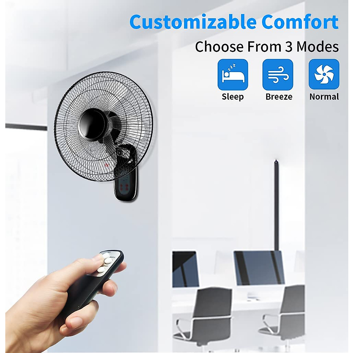 Aottop 16 inch Wall Mount Fan with Remote Control - 2 Pack, 3-Speed and 3 Modes, Timer Function, Adjustable Head, Oscillating Fan for Home and Office - Black