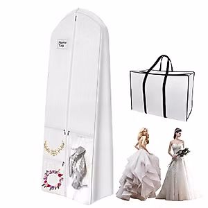 Wedding Dress Garment Bags for Hanging Clothes and Travel 70" Dress Bags for Gowns Long with Bride Tote Bag Suitable for Women Long Dress Down Fur,White
