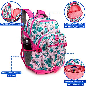 J World New York Atom Multi-Compartment Laptop Backpack, Palm Leaves, 18.5 X 13 X 7.5 (H X W X D)