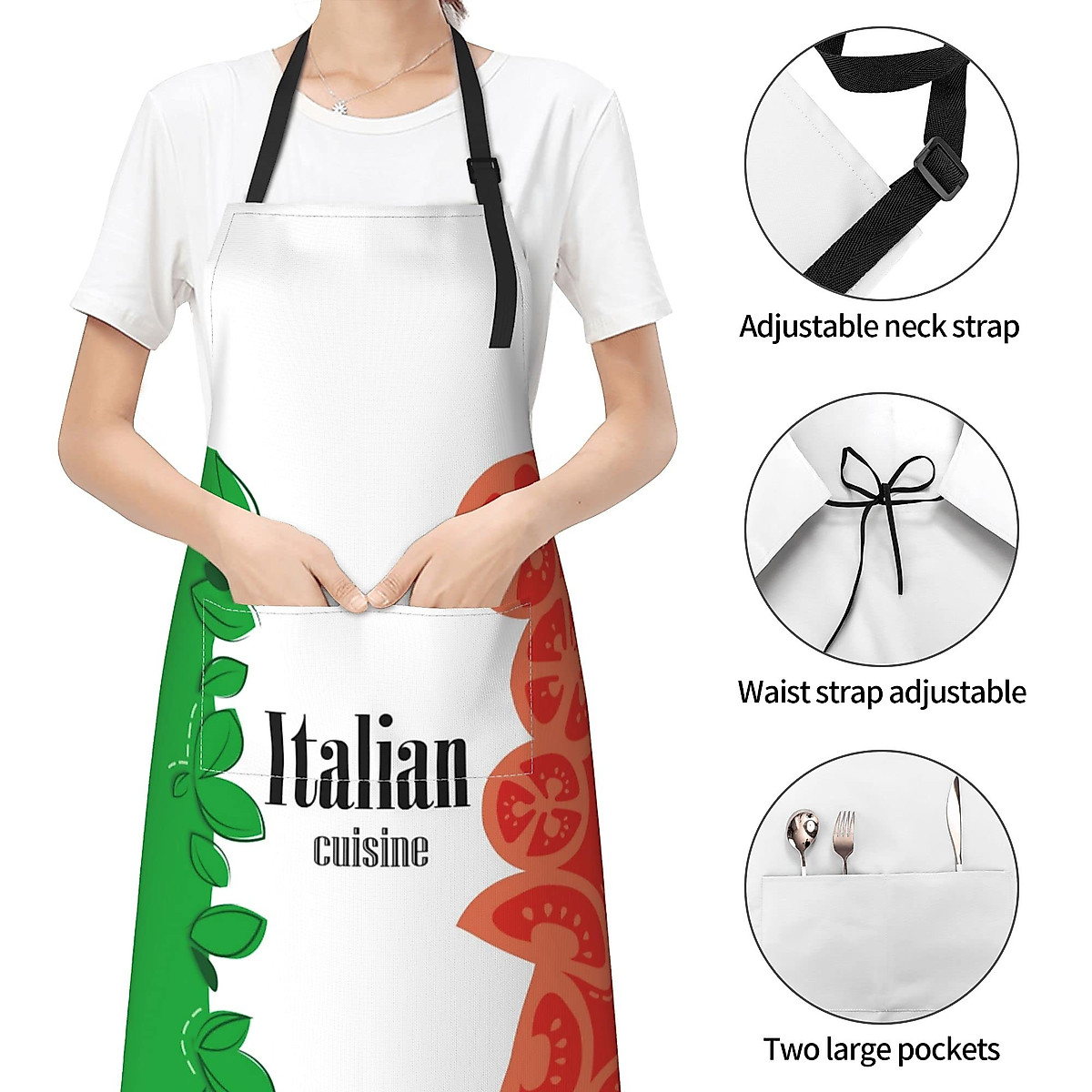 TONYSTAR Italian Cuisine Flag Aprons for Women with Pockets | 28 X 33 Inches | Cooking, Baking, Kitchen, Chef, Men's Apron | Christmas Gift | Waterproof and Adjustable Strap at Neck & Waist Ties