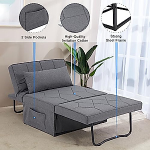Mdeam Upgraded Sleeper Chair Bed Sofa Bed 4 in 1 Multi-Function Folding Ottoman Bed with Adjustable Backrest for Small Apartment/Living Room,No Installation(Light Gray)
