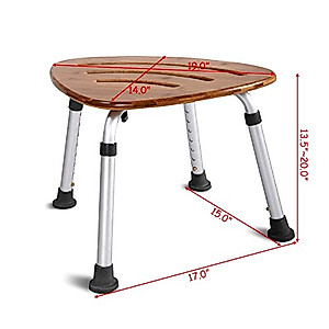 Goplus Bamboo Bath Seat, Waterproof Bathroom Shower Seat,Spa Massage Chair, Triangular Fanshaped with Slip-Resistant Rubber Bathroom Organizer, Weight Capacity: 350 Lbs