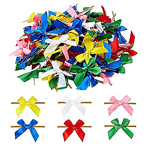 PH PandaHall 180pcs 6 Colors Twist Tie Ribbon Bow 2.2” Small Bows Polyester Packaging Ribbon Bows for DIY Gift Wrap Decoration, Wedding Christmas Party Decoration