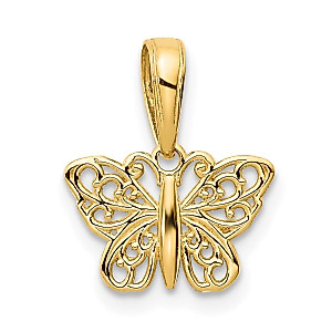 IceCarats 14K Yellow Gold Antique Filigree Butterfly Wings Necklace Charm Pendant 15mm x 12mm Only