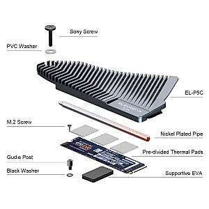 ElecGear PS5 NVMe SSD Heatsink, EL-P5C Heat Pipe + Solid Aluminum Cooler for PlayStation 5 Internal PCIe M.2 NVMe 4.0 Gen4 Gaming Memory, Thermal Pads and Re-Designed SSD Mounting Post Kit