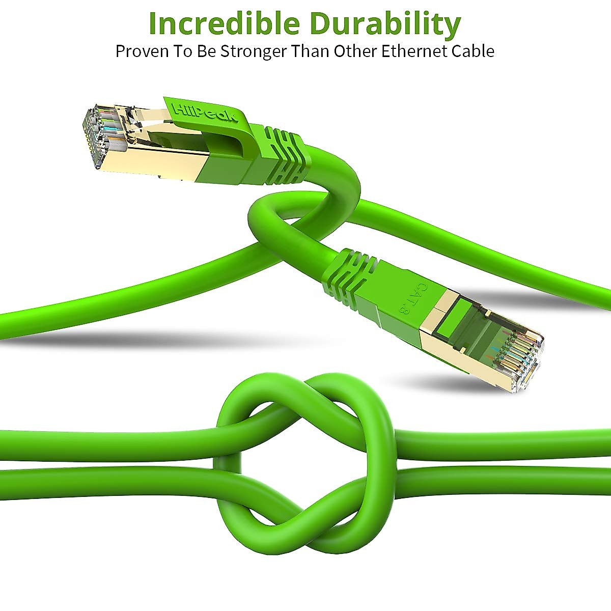 Cat8 Ethernet Cable 1FT, Indoor&Outdoor, Heavy Duty High Speed 26AWG Cat8 Network LAN Cable 2000Mhz, 40Gbps with Gold Plated RJ45 Connector, Weatherproof S/FTP UV Resistant for Router,Modem,PC Green