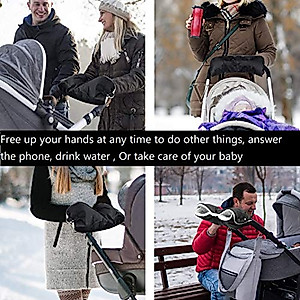 Stroller Hand Muff Winter Extra Thick Pushchair Gloves Black Hand Warmer for Parents and Caregivers in Cold Weather Anti-Freeze Windproof Snowproof Aosbos