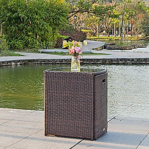 Bonnlo 3 PCS Wicker Outdoor Patio Bistro Set, Patio Furniture Set for Small Space with Glass Top Table Wicker Dining Chairs, Outdoor Balcony Furniture Dining Table Set for Garden Yard Porch