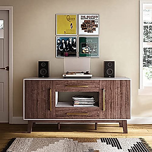 BELLEZE Mid-Century Modern Side Table with Two Drawers and Enclosed Cabinets, Sideboard Buffet Table for Kitchen, Living Room, or Hallway - Tristan (Dark Walnut)