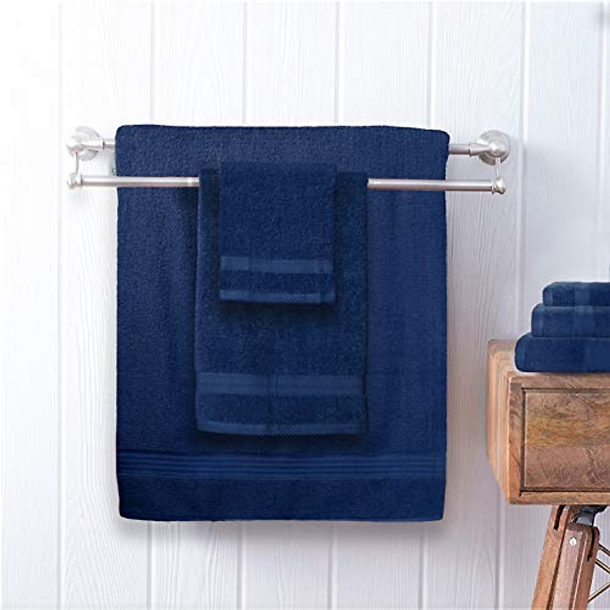 GLAMBURG Ultra Soft 8-Piece Towel Set - 100% Pure Ringspun Cotton, Contains 2 Oversized Bath Towels 27x54, 2 Hand Towels 16x28, 4 Wash Cloths 13x13 - Ideal for Everyday use, Hotel & Spa - Navy Blue