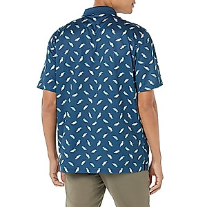 Amazon Essentials Men's Golf Polo Shirt, Quick Dry, Short Sleeve, Teal Blue Birds Print, X-Large
