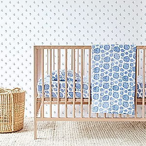 Lewis Crib Sheet | Soft & Breathable Fitted Sheet | Standard Crib Toddler Mattress for Boys & Girls | 100% Muslin Cotton for Sensitive Skin | Unisex Newborn Essential | Blowfish Pattern Marine