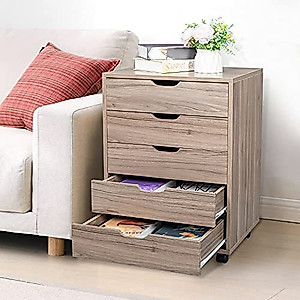 MAXCBD Nightstand Bedside Table Drawer Cabinet Chest of Drawers 5 Drawer Dresser Bedroom Nightstand Storage Cabinet Brown Multifunctional Storage Shelves Storage Tower Dresser