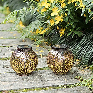 Homeimpro 2 Pack Solar Lantern Hanging Garden Outdoor Lights Metal Waterproof LED Table Lamp