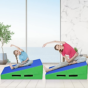 Giantex Gymnastics Wedge Mat, w/Carrying Handles, 37.5'' X 23'' X 14'' Non-Folding Incline Gymnastics Cheese Mat for Kids Play, Home Exercise, Aerobics (Blue)