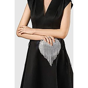 BABEYOND Women's Rhinestone Clutch Evening Bag - Heart Shape Glitter Tassel Purse for 1920s Party Prom Wedding