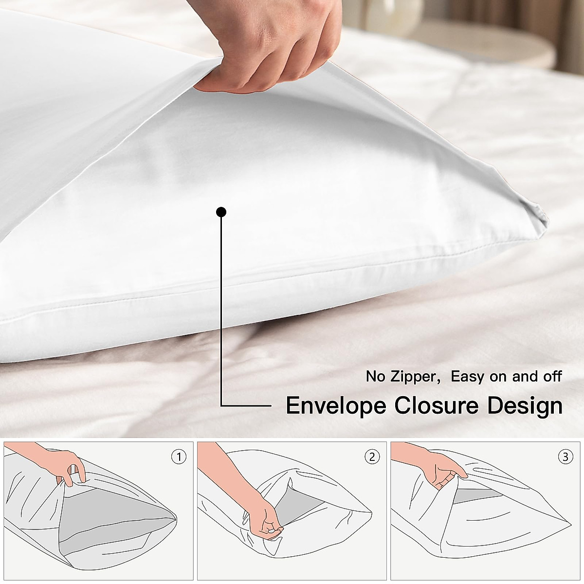 Deep Dream 100% Cotton Pillow Cases Standard Size Set of 2, Luxuriously Soft Hotel Quality 600 Thread Count, Cotton Pillowcases Standard with Envelop Closure, 20x26 Inches(Pure White)