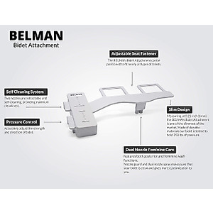 BELMAN Classic Bidet Toilet Attachment - Modern & Slim - Fresh Clean Water Sprayer - Self Cleaning Dual Wash Nozzles - Adjustable Water Pressure - Non-Electric Quick Installation - Black