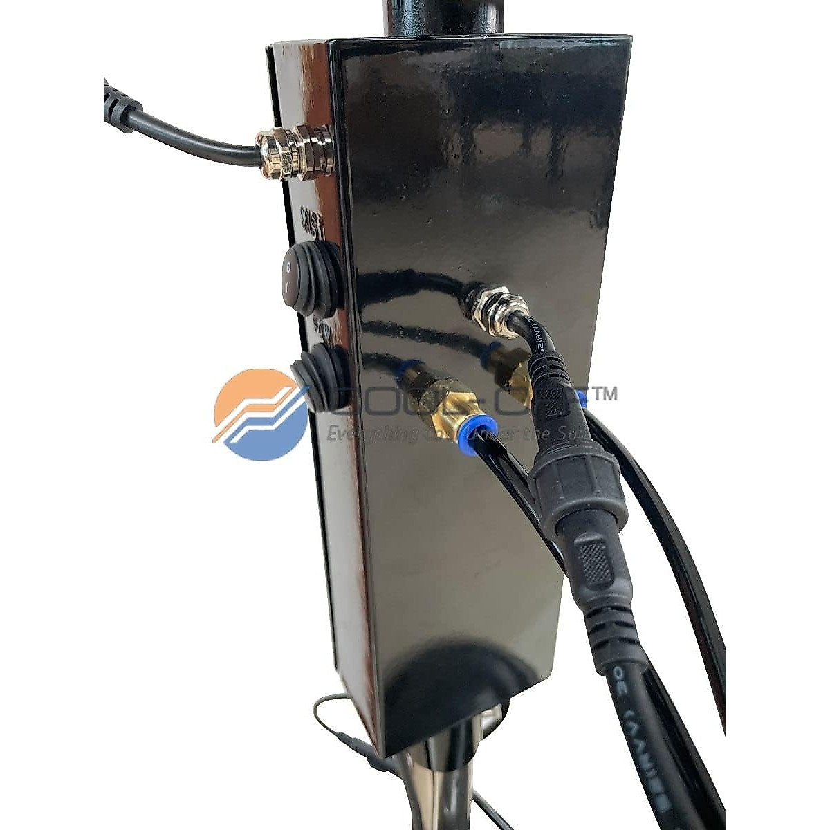 Cool-Off Island Breeze Oscillating Misting Fan, 3 Cooling Speeds with 12 Gallon Tank, Adjustable Height, Art Deco Pedestal Fan for Backyards, Patios and More, 26 Inch, Black