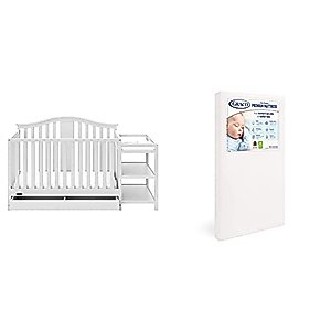Graco Solano 4-in-1 Convertible Crib with Drawer and Changer (White) - JPMA-Certified Crib and Changer & Premium Foam Crib & Toddler Mattress – GREENGUARD Gold and CertiPUR-US Certified