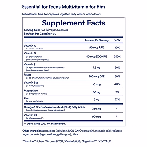 Ritual Teen Vitamins for Boys - Zinc, Vitamin A and D3 for Immune Function Support*, Omega-3 DHA & B12 for Brain Health, Non-GMO, Mint Essenced, 30 Day Supply, 60 Vegan Capsules