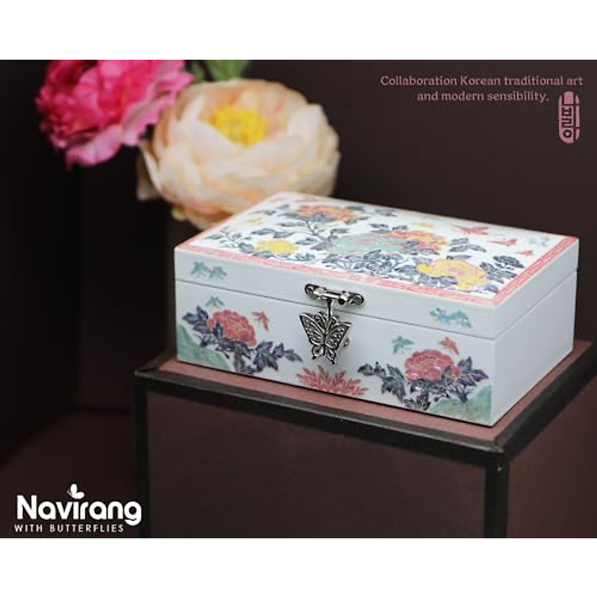 SoSHESHINES Mother of Pearl Small Jewelry Box - Premium Packaging for Gifts for Women, Thank you Gifts, Mom birthday Gifts, Korean Traditional Sea Shell Premium Handmade (Peony_WHITE)