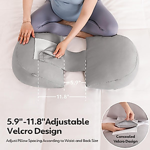 GROWNSY Pregnancy Pillows for Sleeping, Maternity Pillow for Pregnant Women, Large Size Body Soft Support for Back, Belly, HIPS & Legs - Adjustable Detachable Pillow Cover Grey