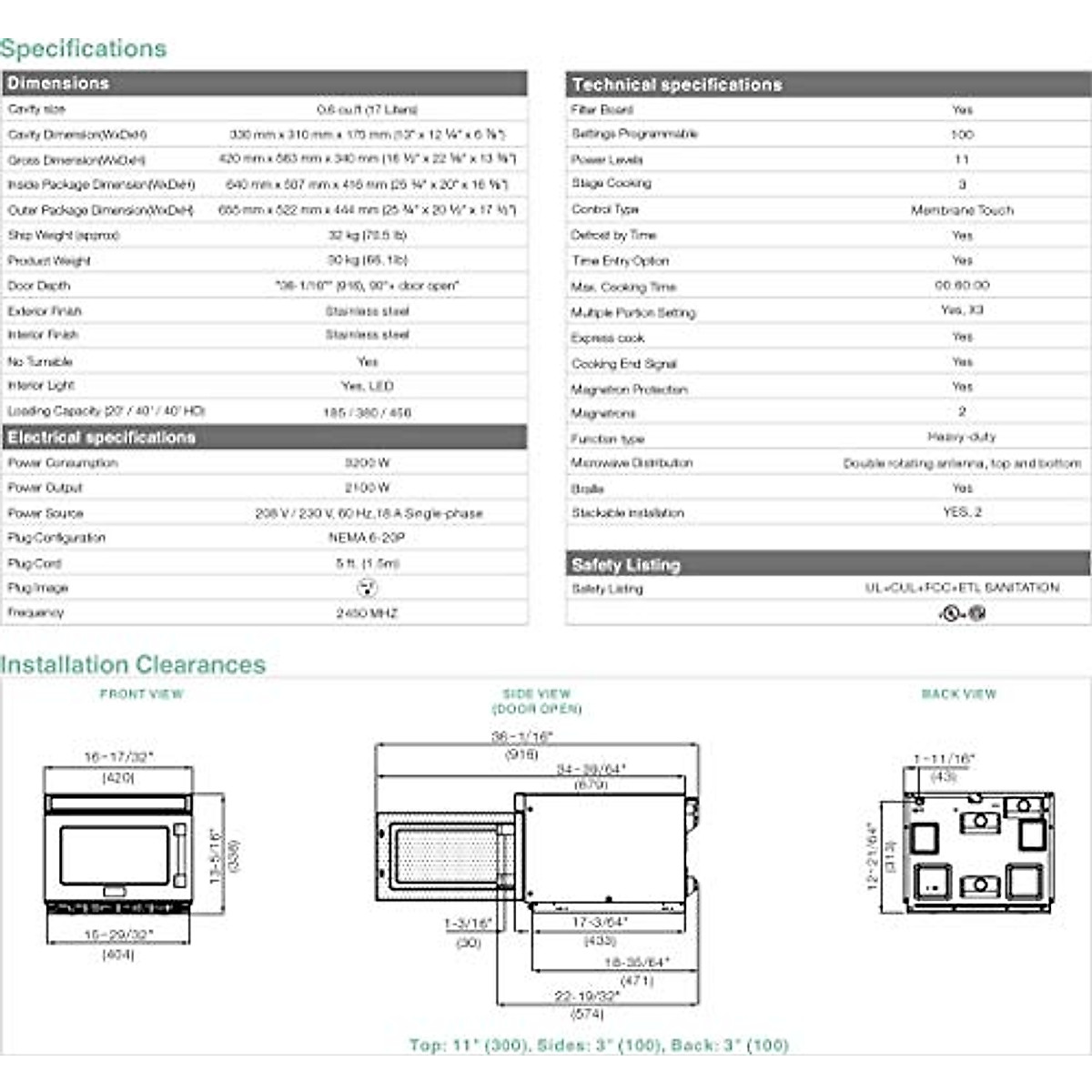 Midea Equipment 2117G1A Commercial Microwave, 2100 Watts, Stainless Steel
