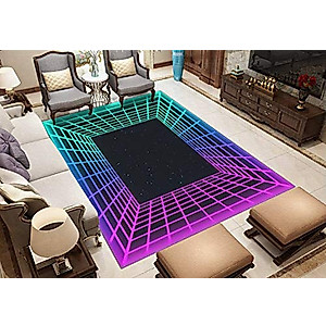 Vaporwave Retro Futuristic Background Abstract Laser Grid Tunnel in Area Rugs Floor Mat Non Slip Throw Rugs Soft Door Mat Nursery Carpet for Living Room Home Indoor Outdoor Runner Rugs Yoga Mat
