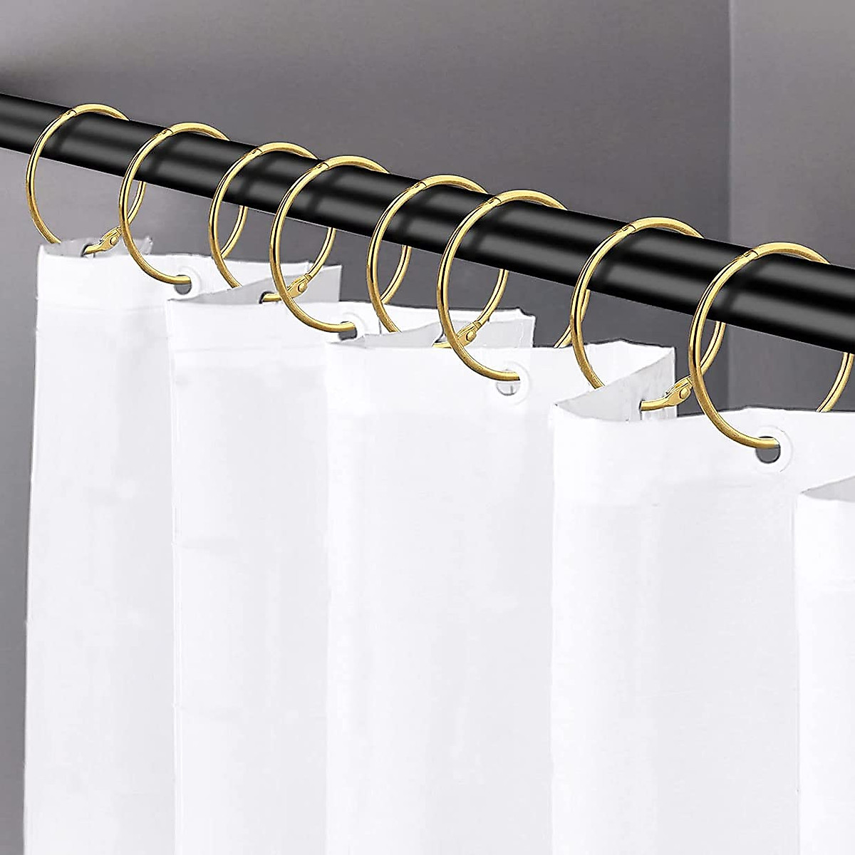 24 Pack Shower Curtain Rings,Rust Proof Shower Curtain Hooks for Bathroom,Circular Decorative Shower Curtain Rings and Hooks for Shower Rod,Metal Rings for Shower Curtain,Loose Leaf Rings(Gold)