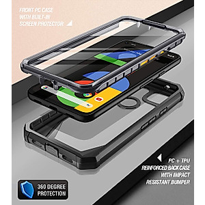 Poetic Guardian Series for Google Pixel 4a 5.8 inch (2020) Case, Full-Body Hybrid Shockproof Bumper Cover with Built-in-Screen Protector, Black/Clear