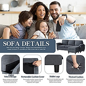 Meilocar 79” Modern Sectional Sofa Couch, Convertible L Shaped Couch with Reversible Ottoman, 3-Seat Sofa Sectional with Removable Armrest for Living Room, Apartment, Small Space, Blue Grey