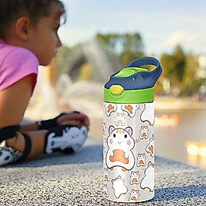 Small Water Bottle for Kid 12oz Cute Hamsters Insulated Bottle with Straw Lid Stainless Steel Tumbler Vacuum Cup Thermal Bottles