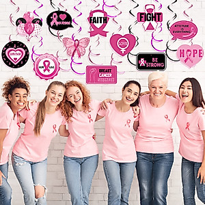 24 Pieces Breast Cancer Awareness Hanging Swirl Decorations Breast Cancer Party Ceiling Decor Pink Ribbon Faith Strength Courage for Charity Theme Party Favors